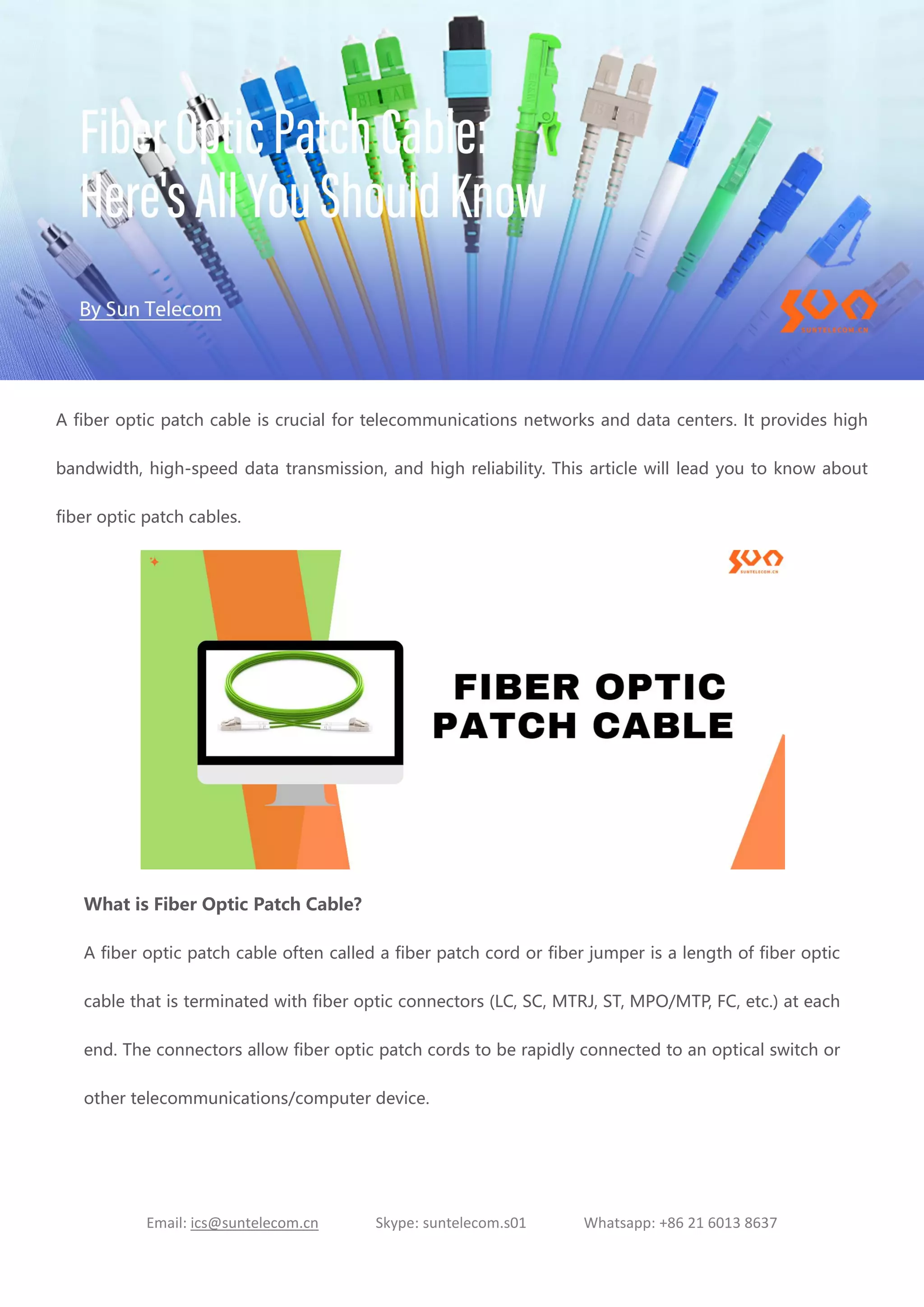 Fiber Optic Patch Cable Here's All You Should Know | PDF | Computer ...