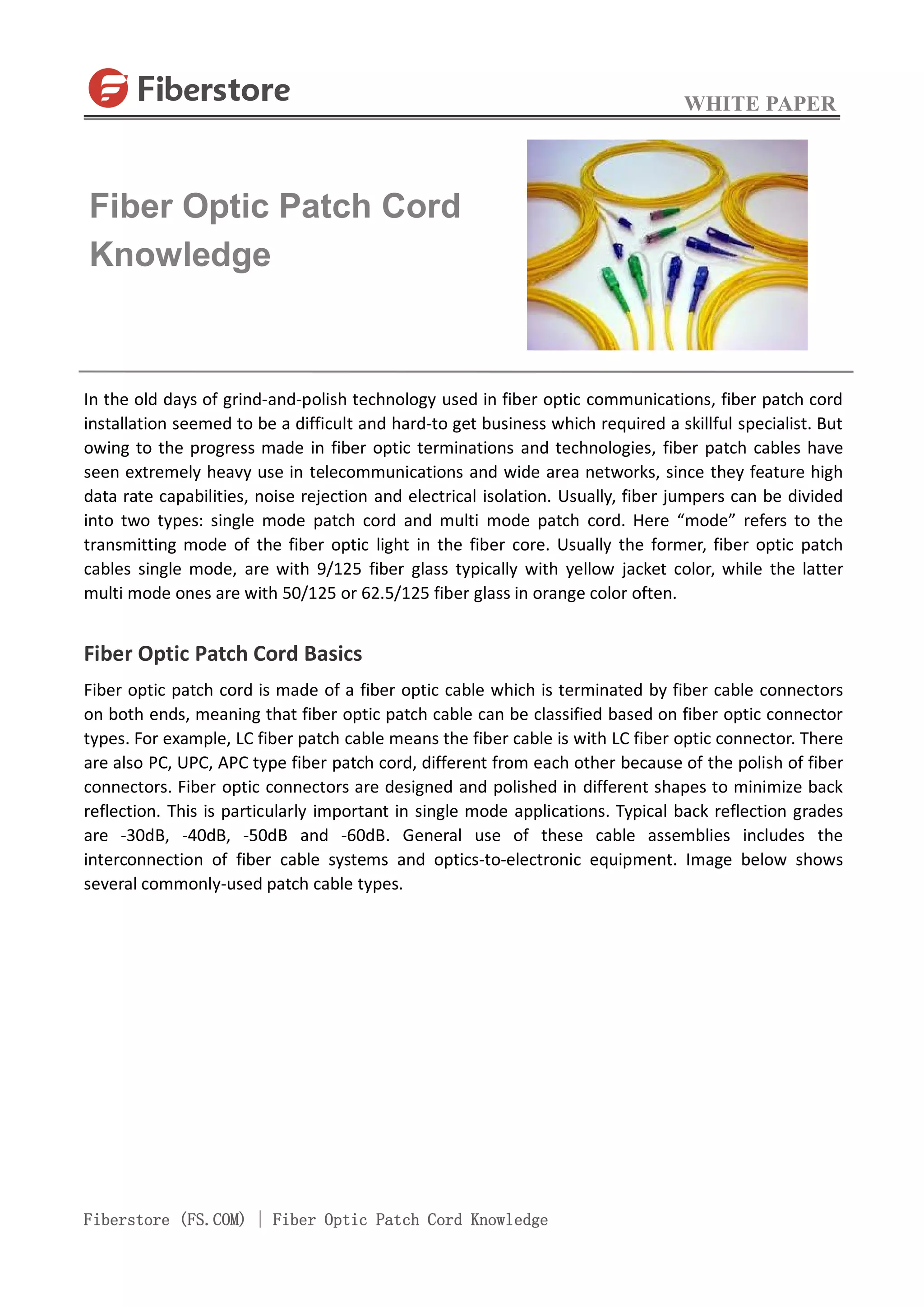 Fiber optic patch cord knowledge | PDF