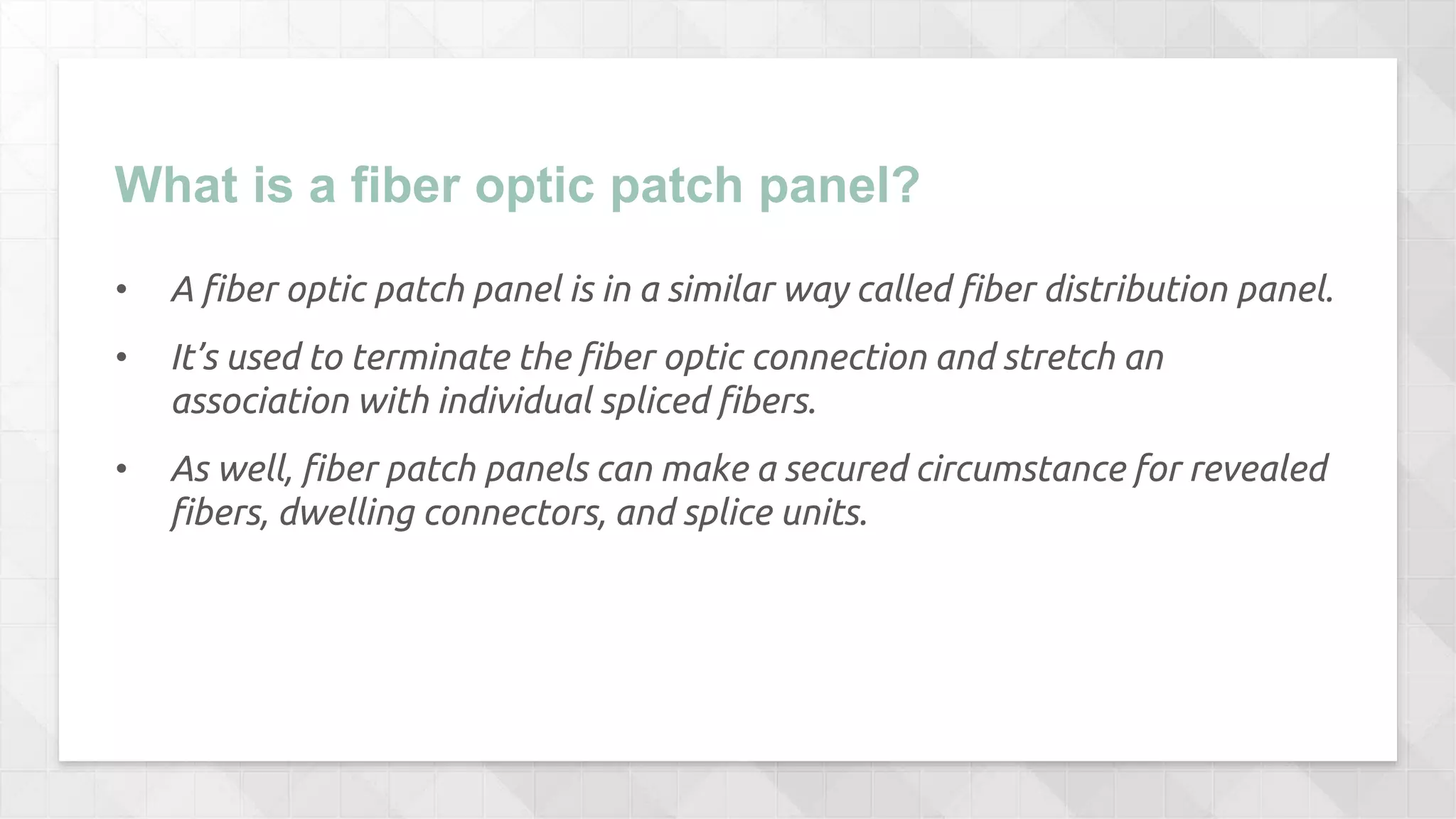 Fiber optic patch panel | Types of Fiber Optic Patch Panel | Unisol | PPT