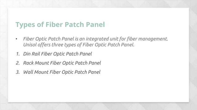 Fiber optic patch panel | Types of Fiber Optic Patch Panel | Unisol | PPT