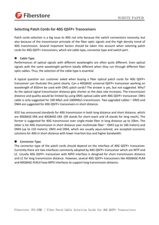 Fiber patch cable selection guide for 40 g qsfp+ transceivers | PDF