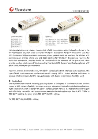 Fiber patch cable selection guide for 40 g qsfp+ transceivers | PDF
