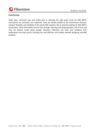 Fiber patch cable selection guide for 40 g qsfp+ transceivers | PDF