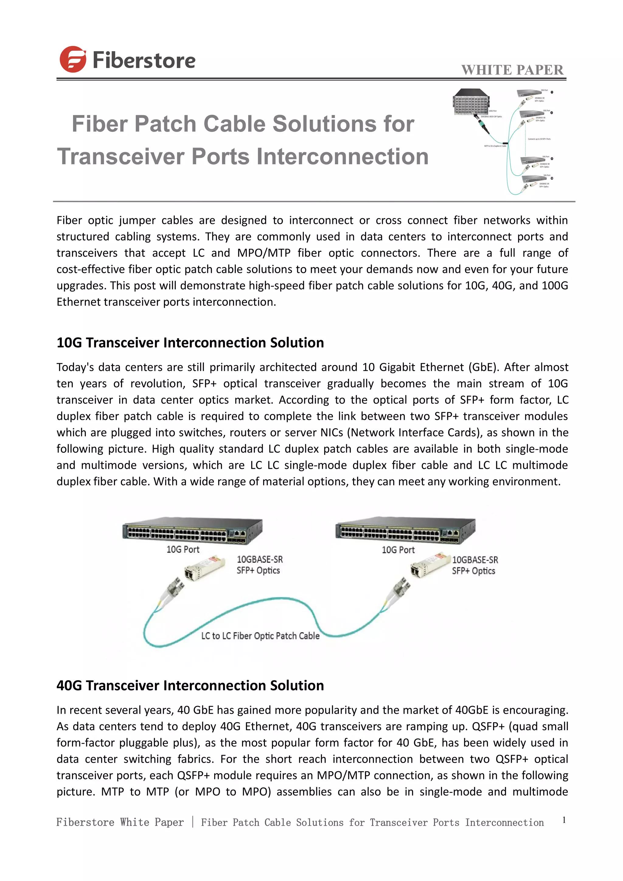Fiber Patch Cable Solutions for Transceiver Ports Interconnection | PDF