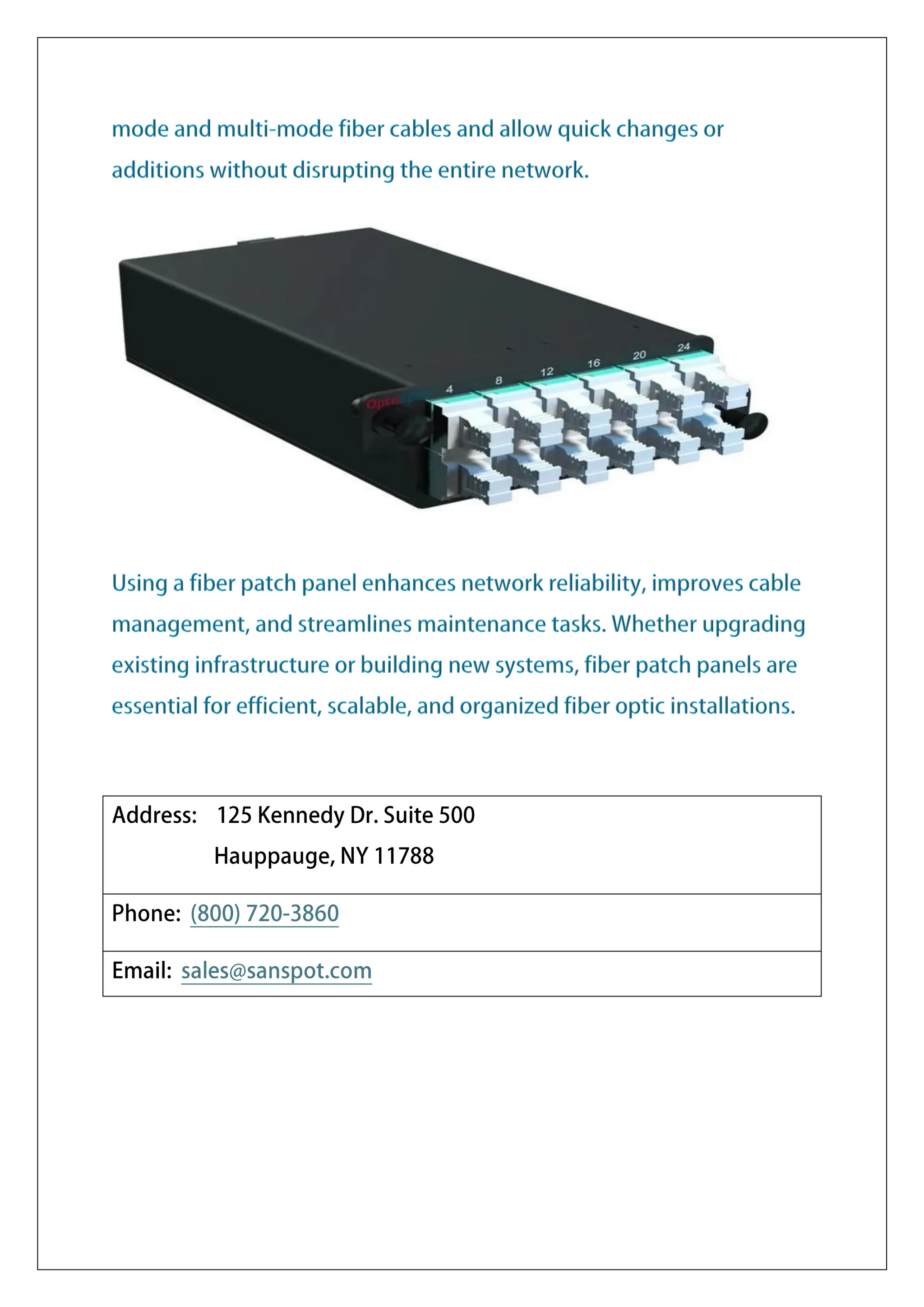 Fiber Patch Panel: Efficient Management for Your Fiber Optic Network | PDF