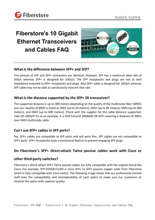 Fiberstore's 10 gigabit ethernet transceivers and cables faq | PDF