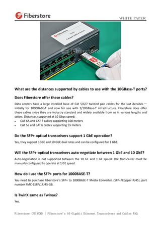 Fiberstore's 10 gigabit ethernet transceivers and cables faq | PDF