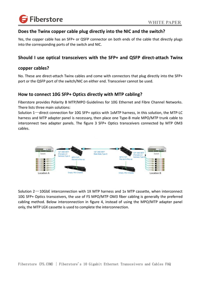 Fiberstore's 10 gigabit ethernet transceivers and cables faq | PDF