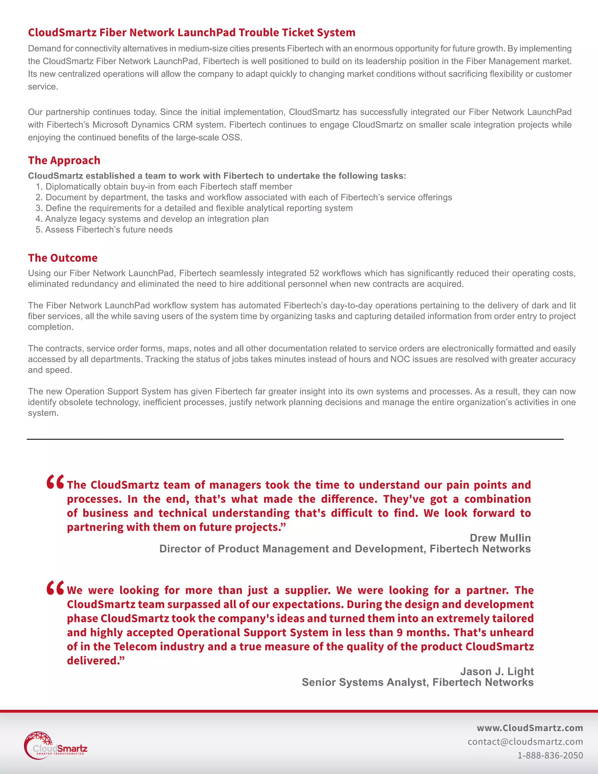 Cloudsmartz Case Study - FiberSuite for FiberTech | PDF