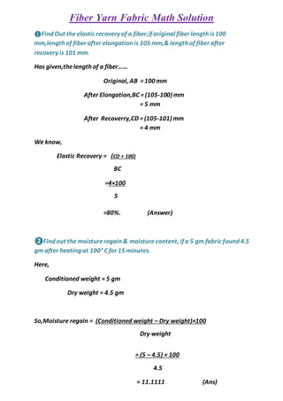 Fiber yarn fabric math solution | DOCX