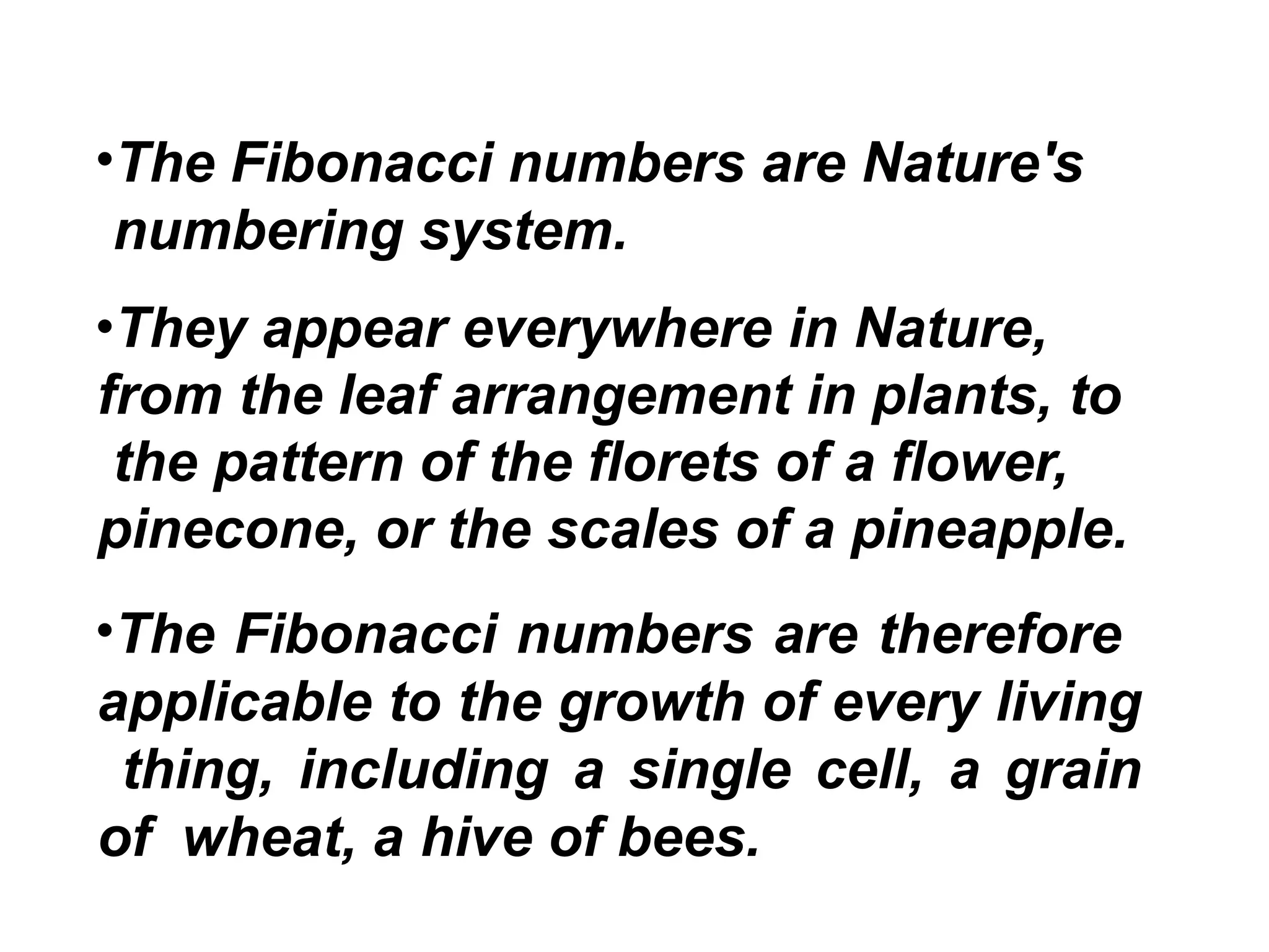 Fibonacci Sequence and its examples and application to real life | PPTX