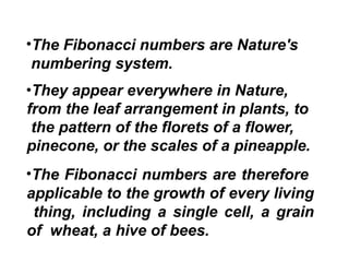 Fibonacci Sequence and its examples and application to real life | PPTX