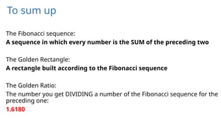 FIBONACCI AND GOLDEN RATIO with golden spiral | PPTX