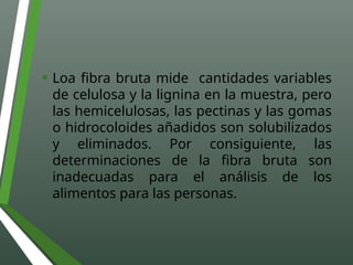 Fibra.pptx DETERMINACION DE LA FIBRA EN LOS ALIMENTOS | PPTX