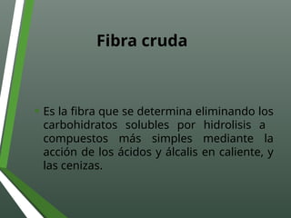 Fibra.pptx DETERMINACION DE LA FIBRA EN LOS ALIMENTOS | PPTX