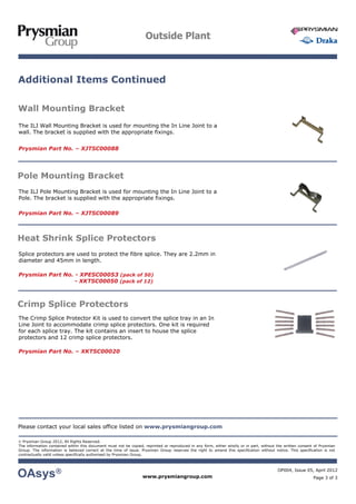 Prysmian ESDF4 In-Line Joint - Fibre Optic Cable Joints | PDF
