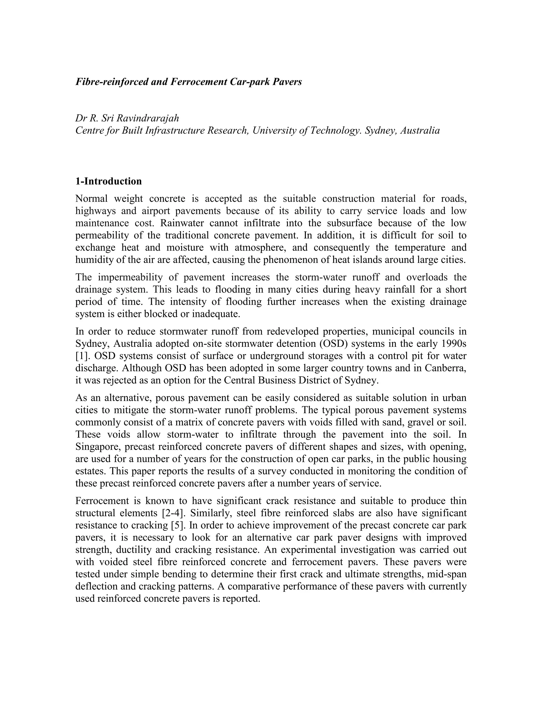 Fibre reinforced and ferrocement car park pavers by R Sri Ravindrarajah ...