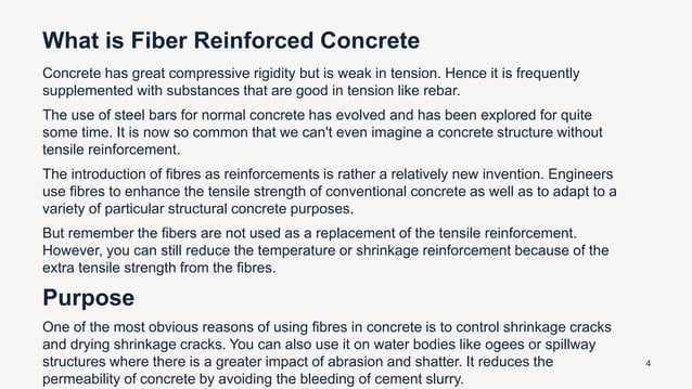 FIBRE REINFORCED CONCRETE civil engineering applications and types of ...