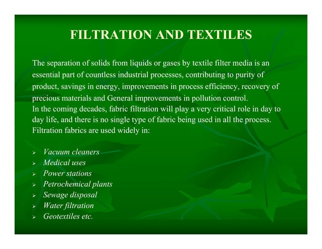 Fibres and fabrics for filtration | PDF | Needlework | Arts and Crafts