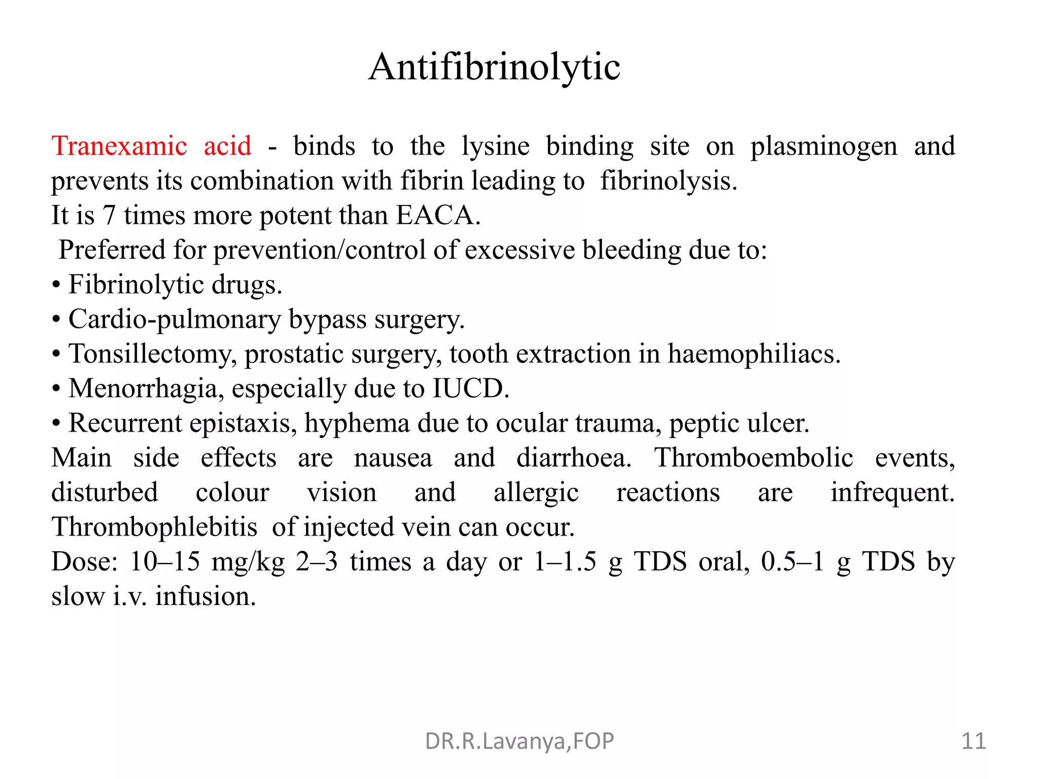 Fibrinolytics,antifibrinolytics,antiplatelet drugs | PPT