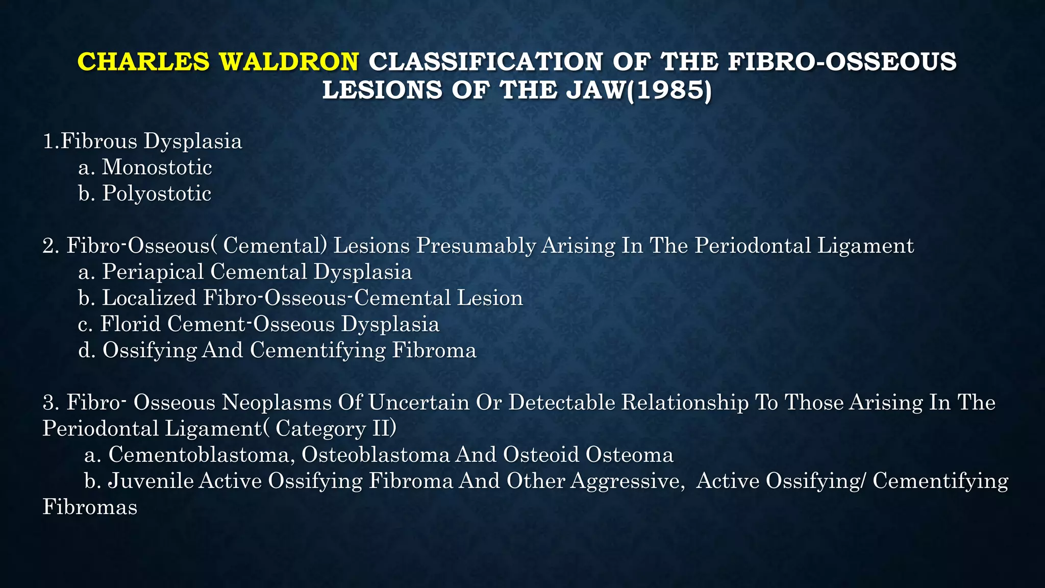 Fibro osseous lesions of the jaws | PPTX