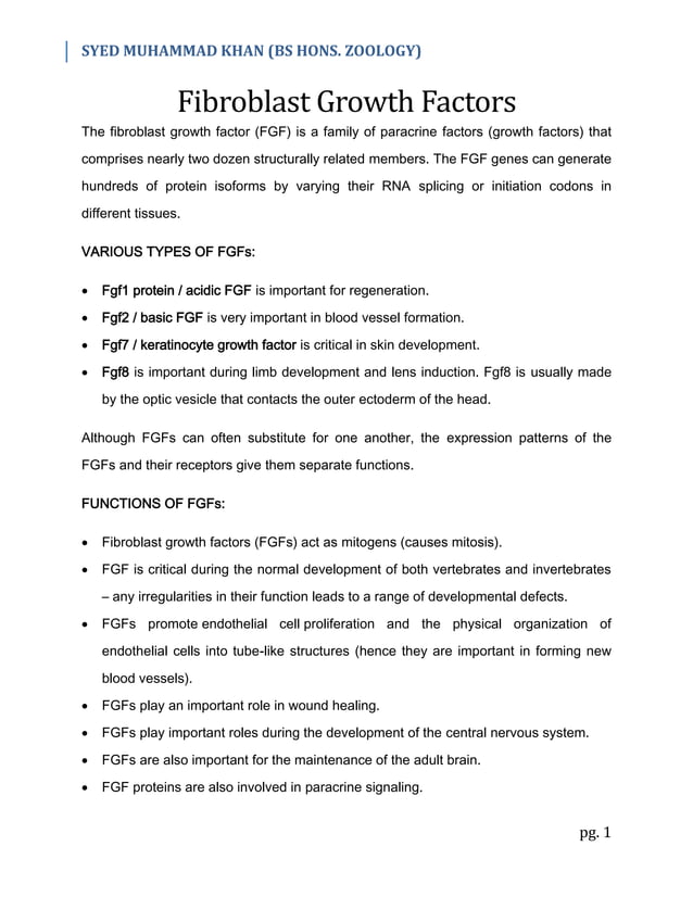 Fibroblast Growth Factors | PDF