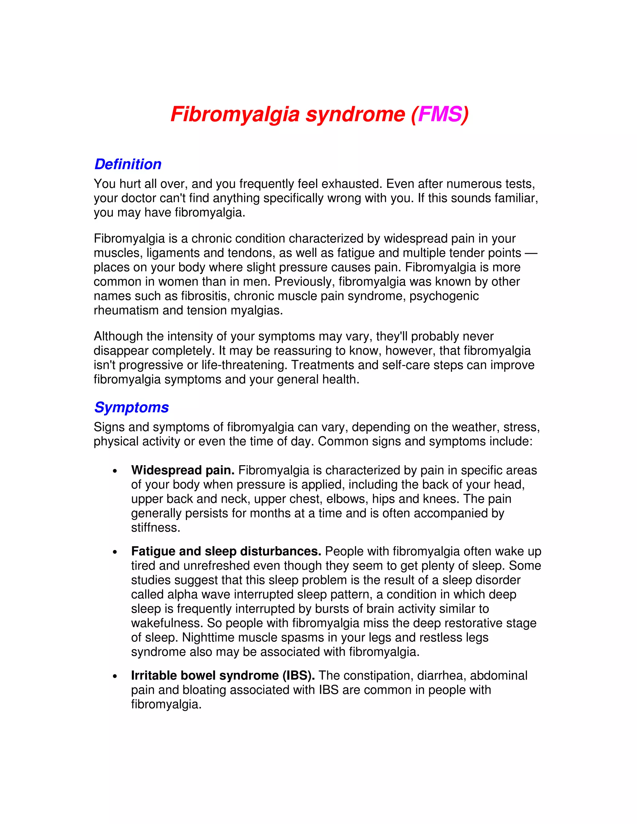 Fibromyalgia Syndrome Fms | PDF