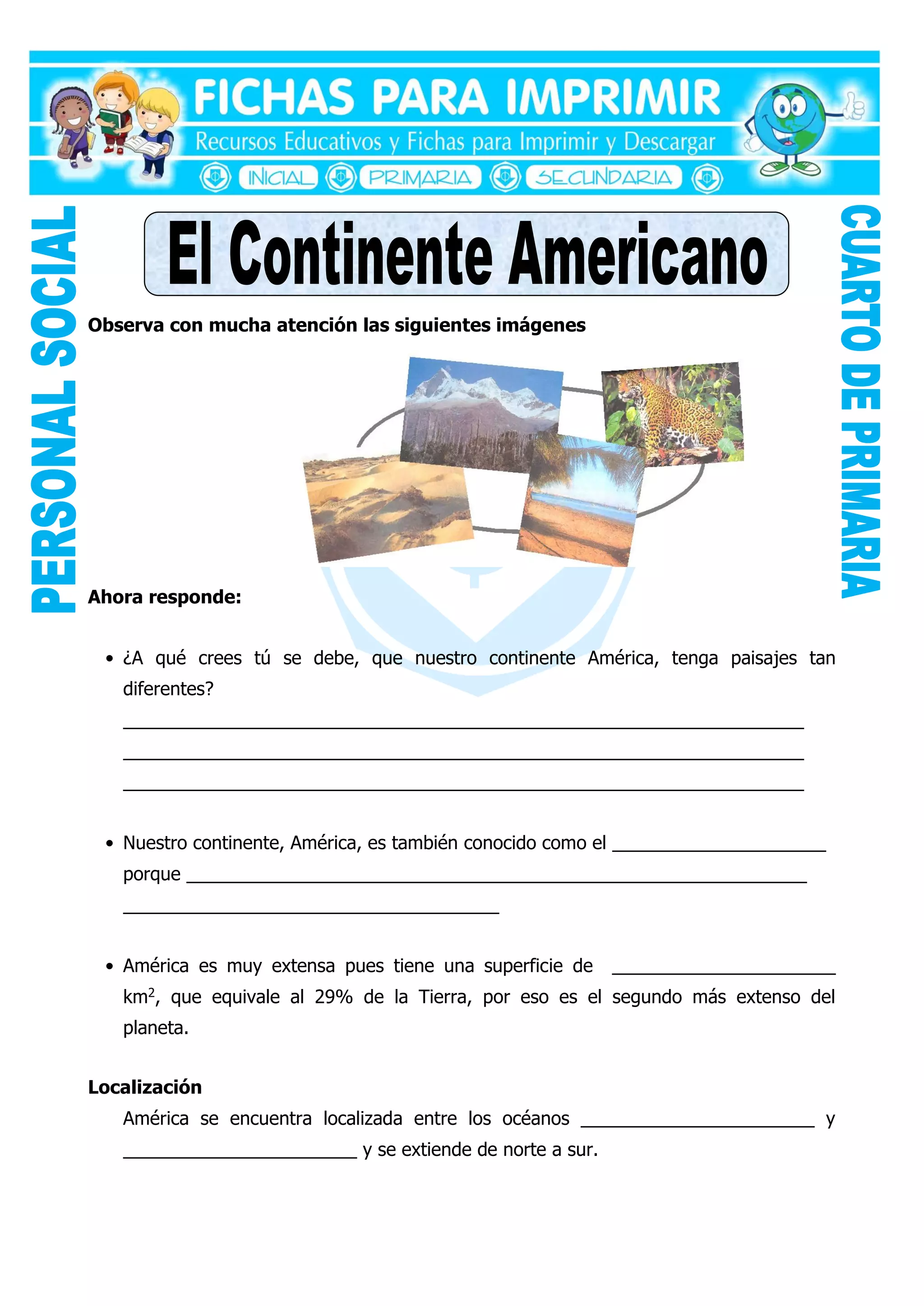 Hoja De Trabajo Sobre Los Continentes América Del Sur Activity