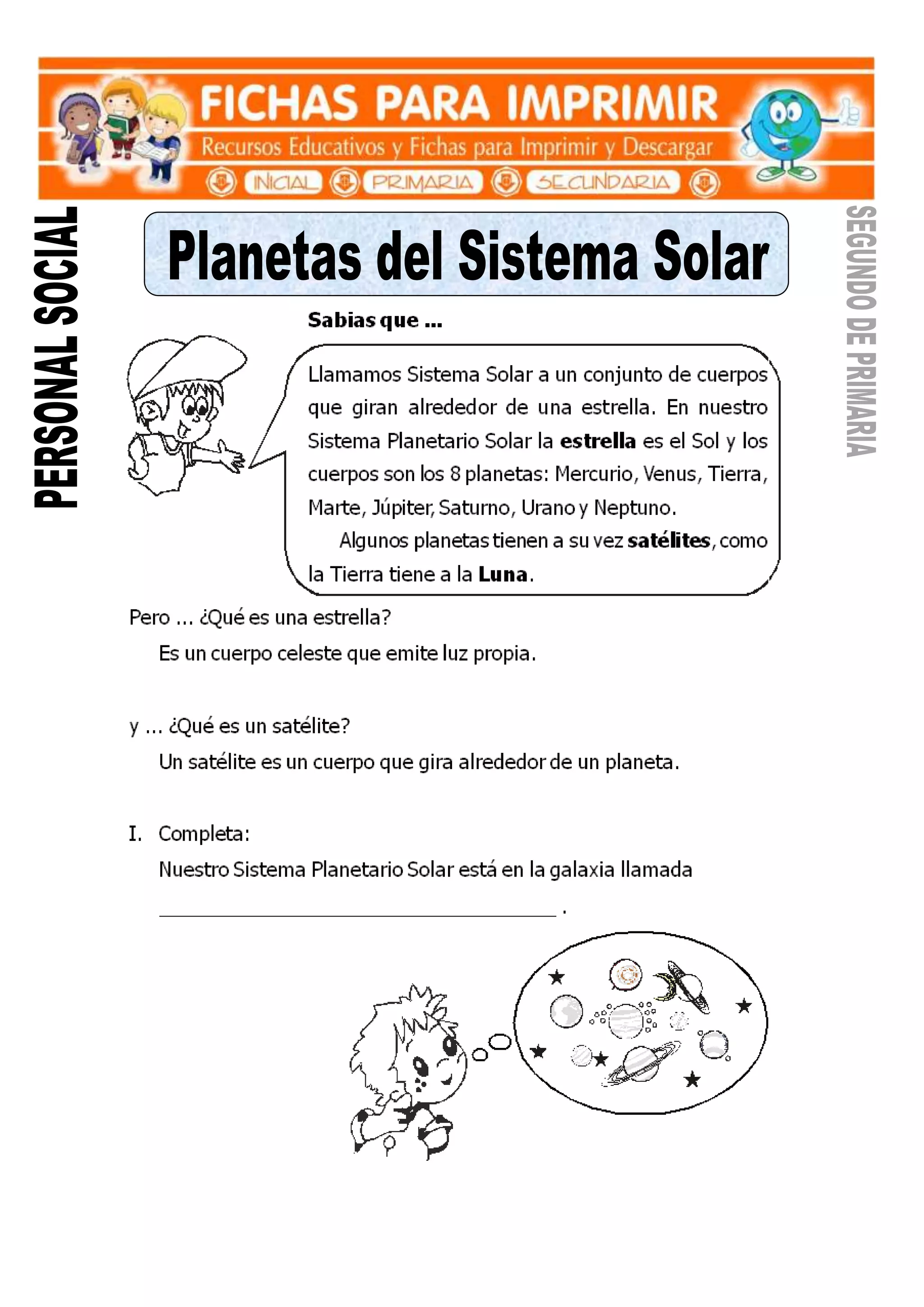 Hoja De Trabajo De Comprensión De Lectura Del Sistema Solar Sistema