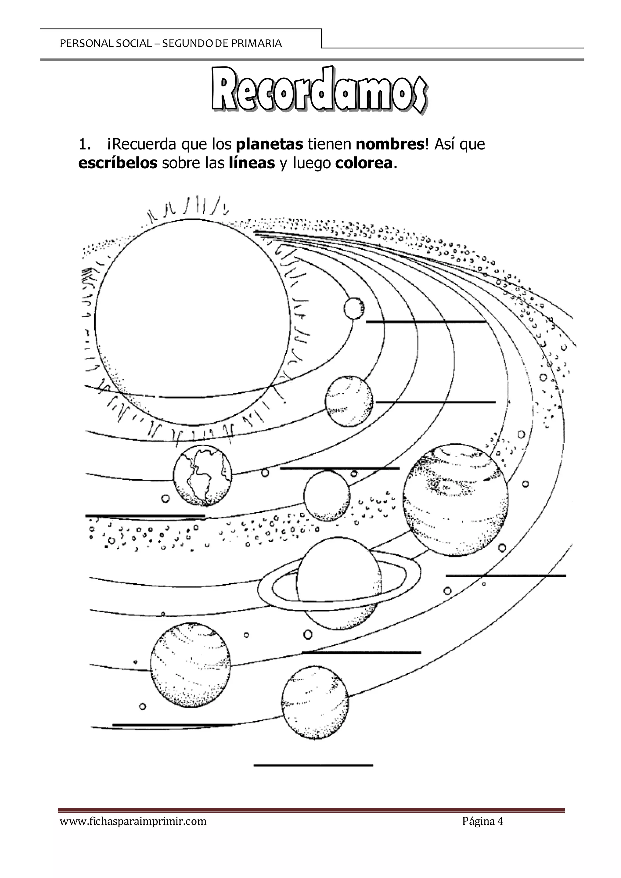 Hojas De Trabajo Del Sistema Solar De Sexto Grado Solar System