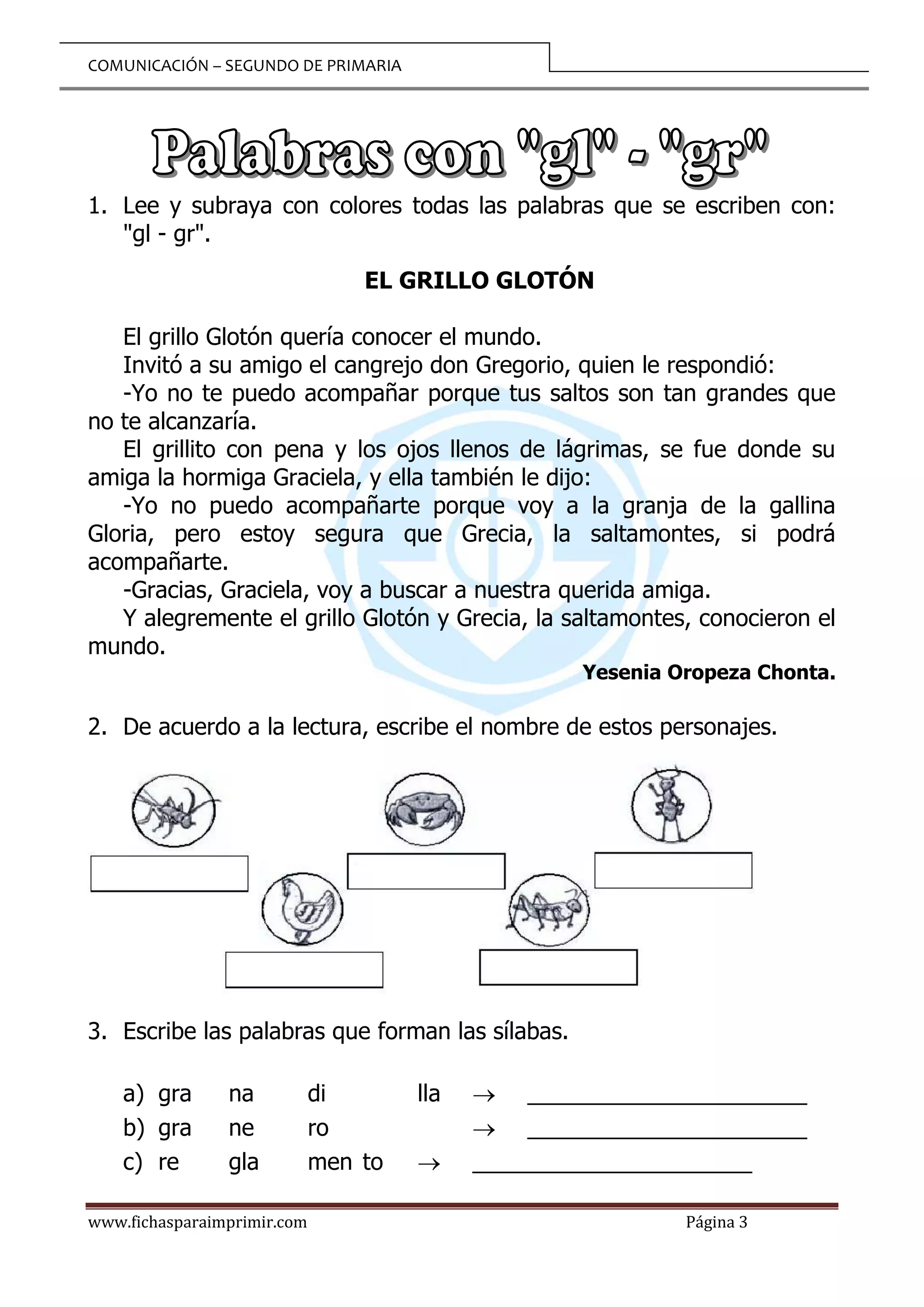 La Pl Y Pr Worksheet Lectura Y Escritura Silabas Trabadas Lectura