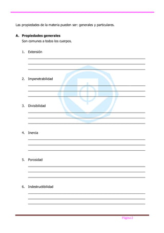 Ficha la-materia-y-sus-propiedades-para-quinto-de-primaria | DOC