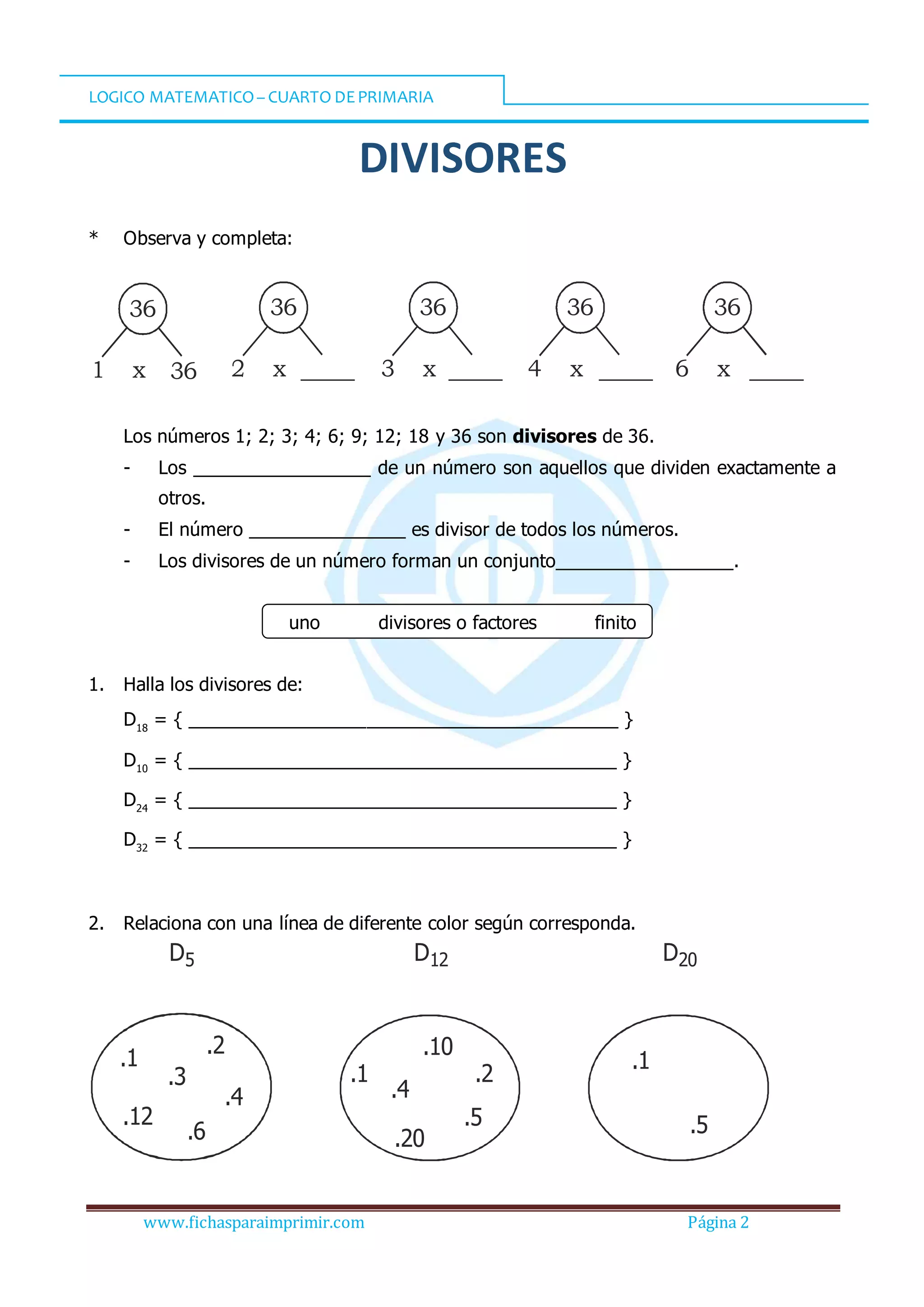 Ficha multiplos-y-divisores-para-cuarto-de-primaria | DOC