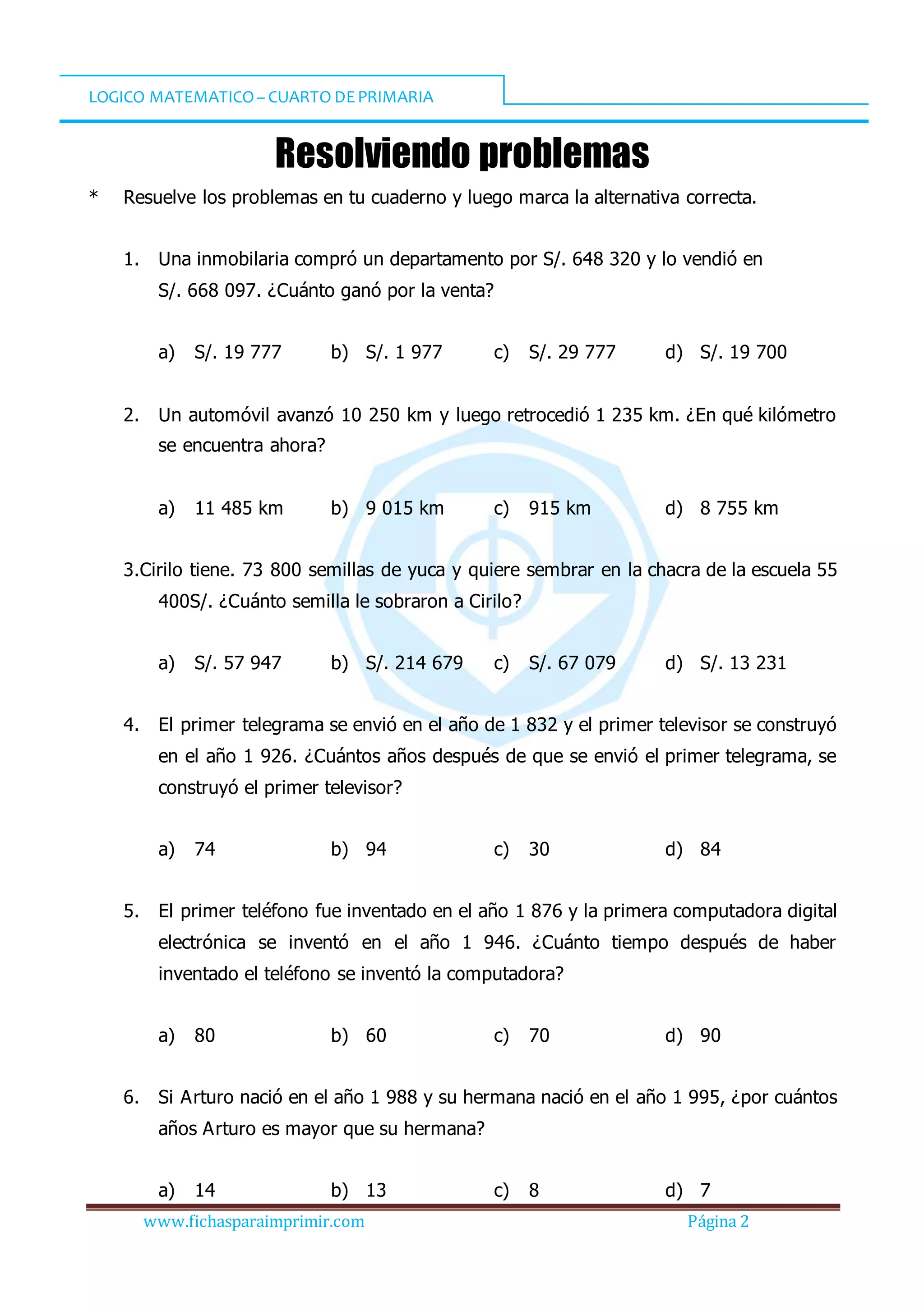 Hojas De Trabajo De Resta De Cuarto Grado