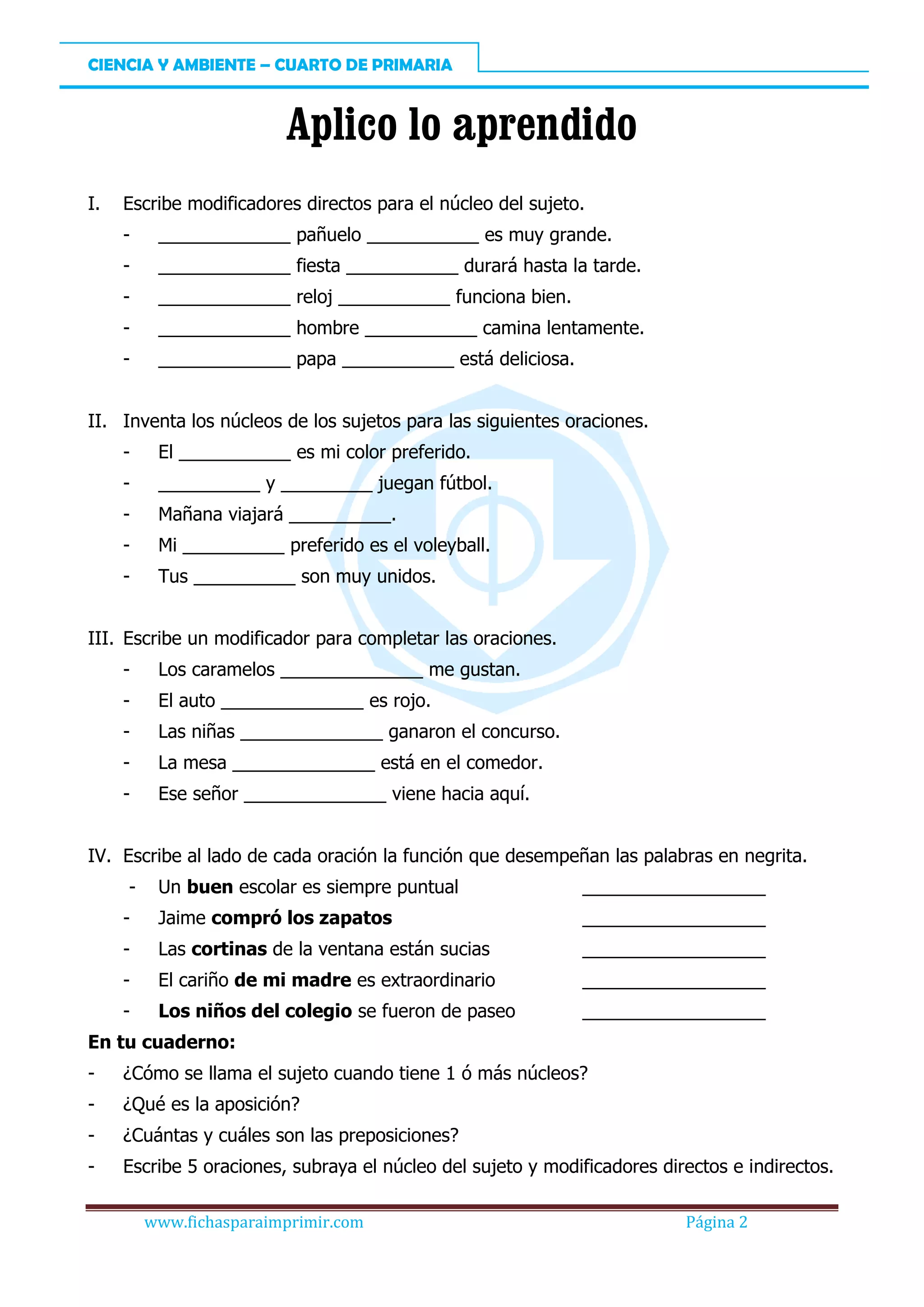 Hoja De Trabajo De Sujeto Predicado Sujeto Y Predic… | Free