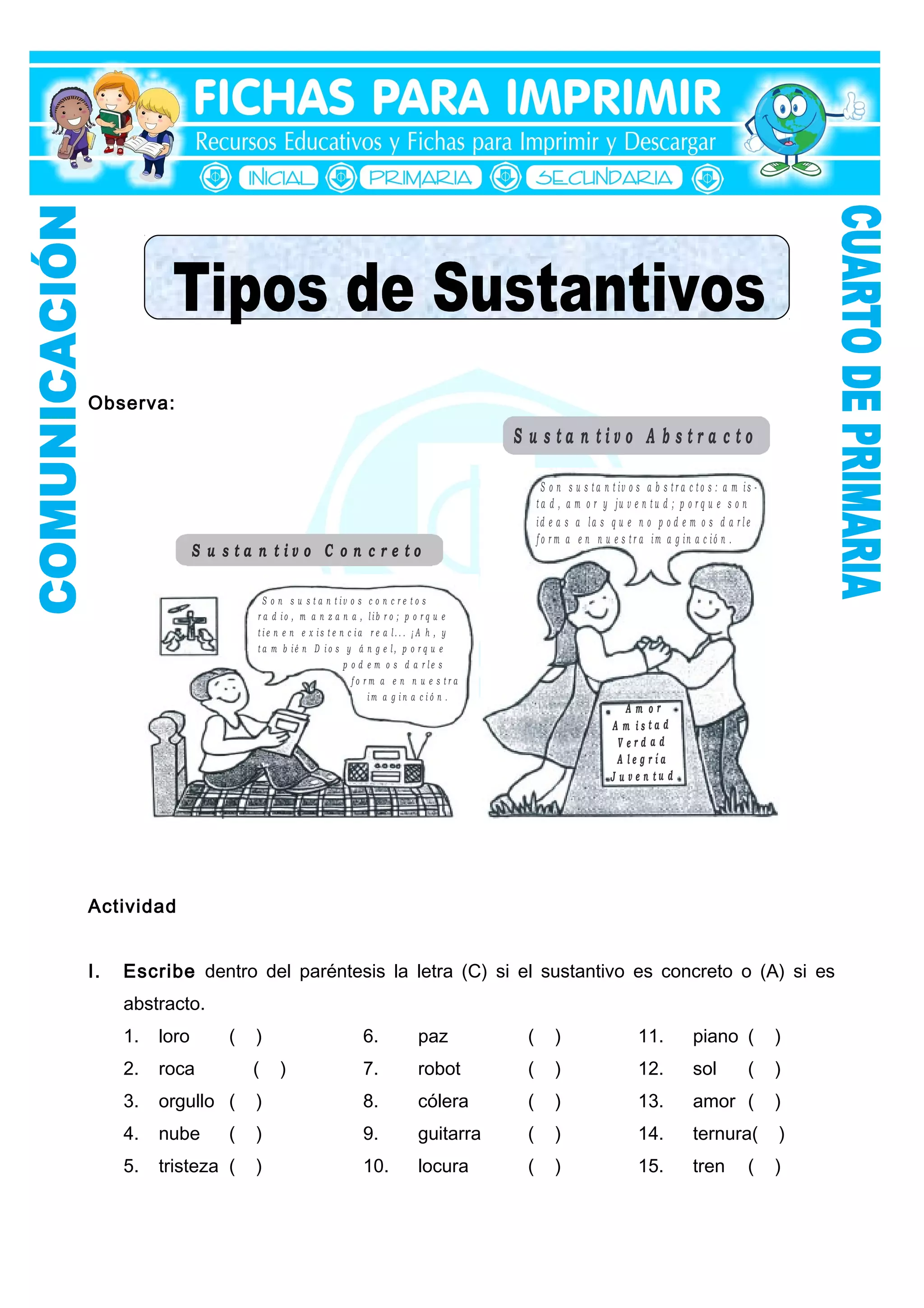 Ficha sustantivos-concretos-y-abstractos-para-cuarto-de-primaria | PDF