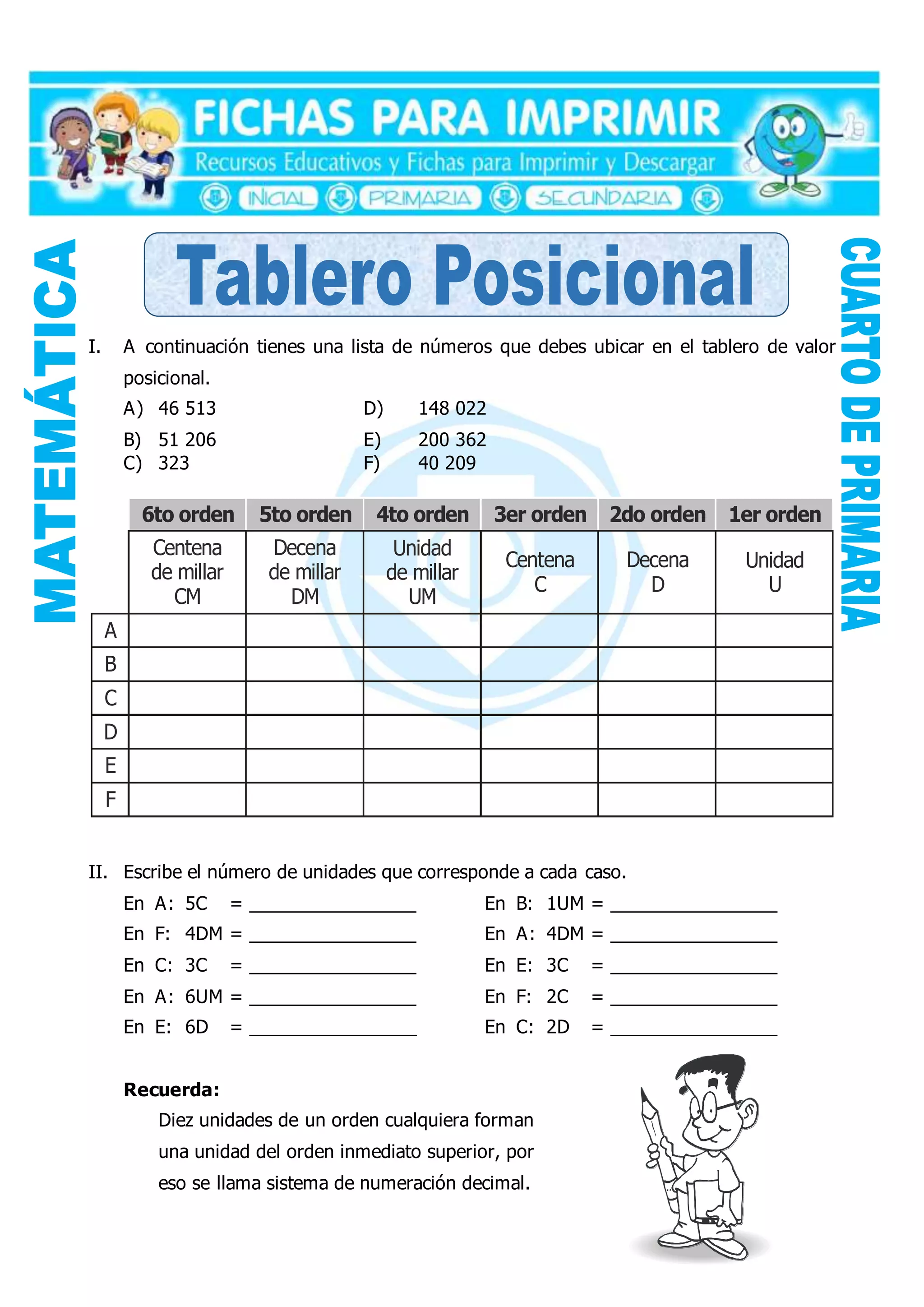 Hojas De Trabajo Sobre Decimales Y Valor Posicional Valor Posicional