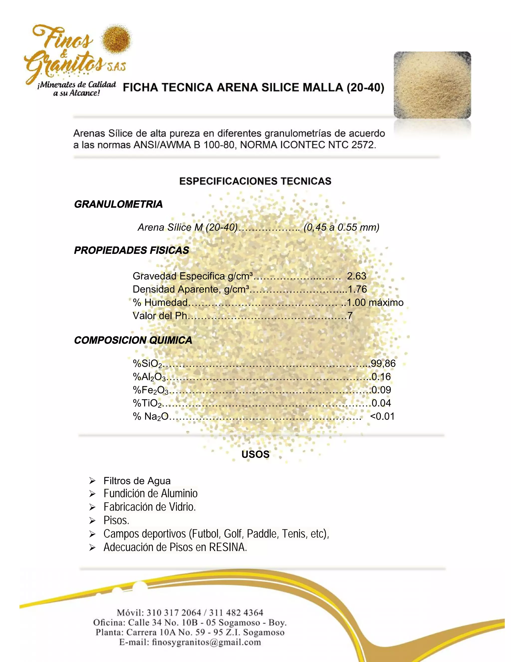 Ficha tecnica-arena-m-20-40 | PDF | Chemistry | Science