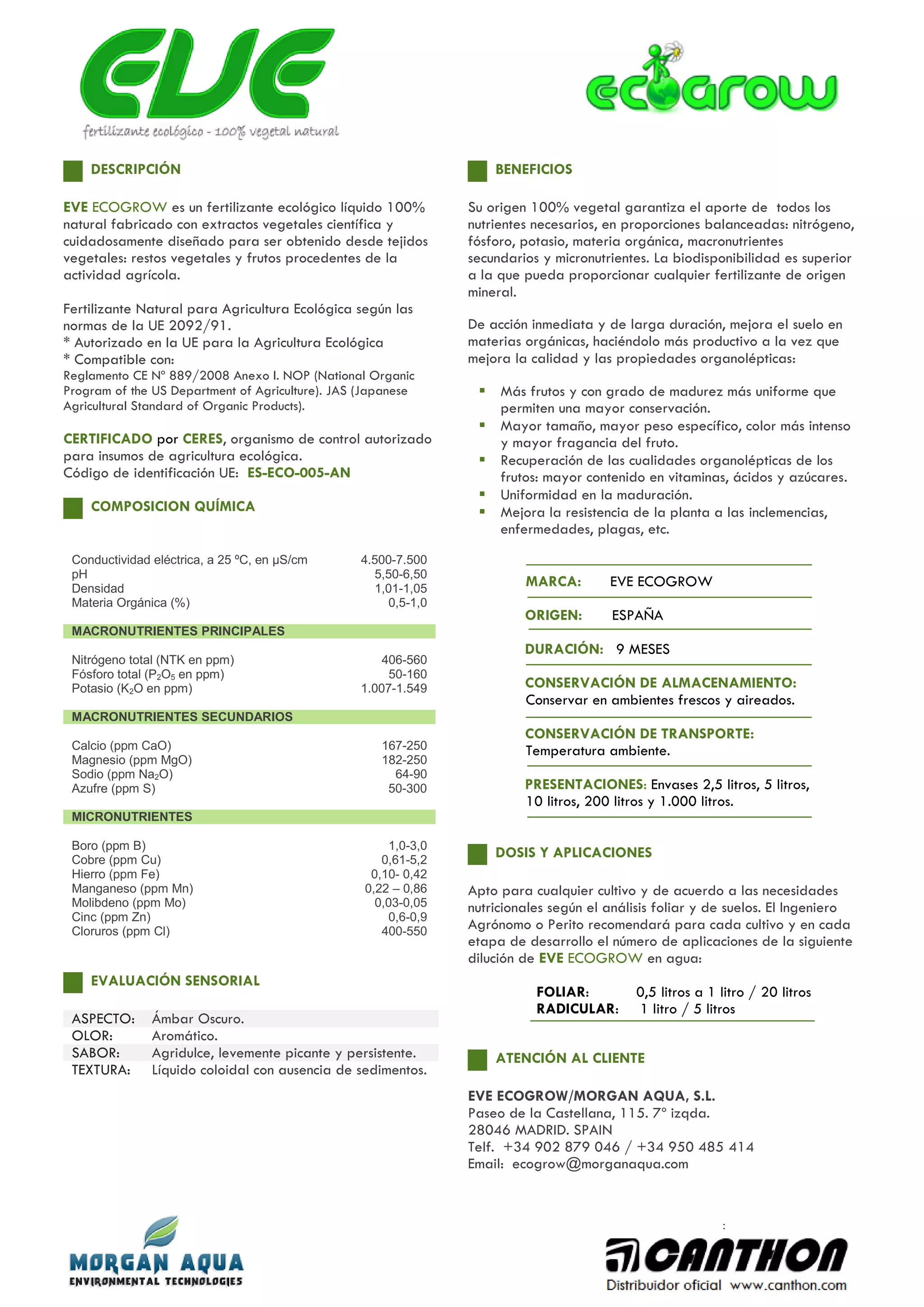 Ficha Técnica Fertilizante Ecológico EVE Ecogrow | PDF