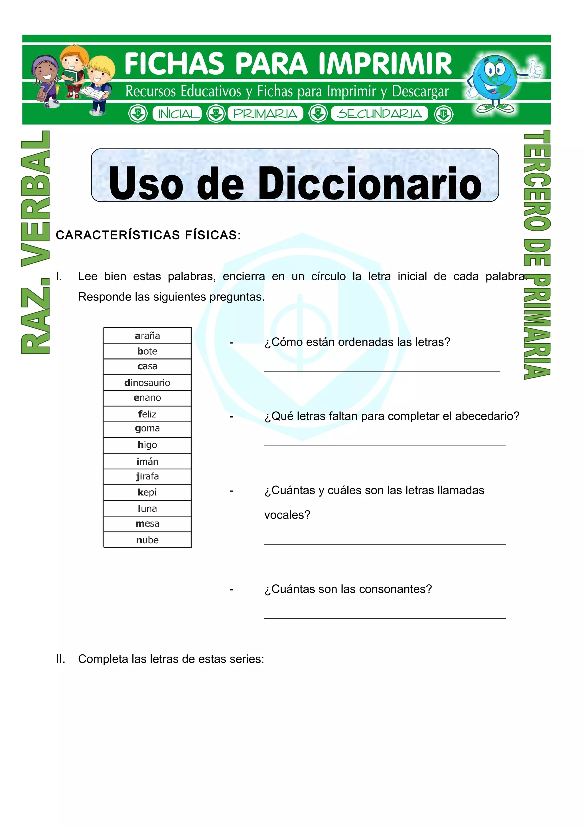 Hojas De Trabajo Sobre Habilidades De Diccionario Para Segundo Grado