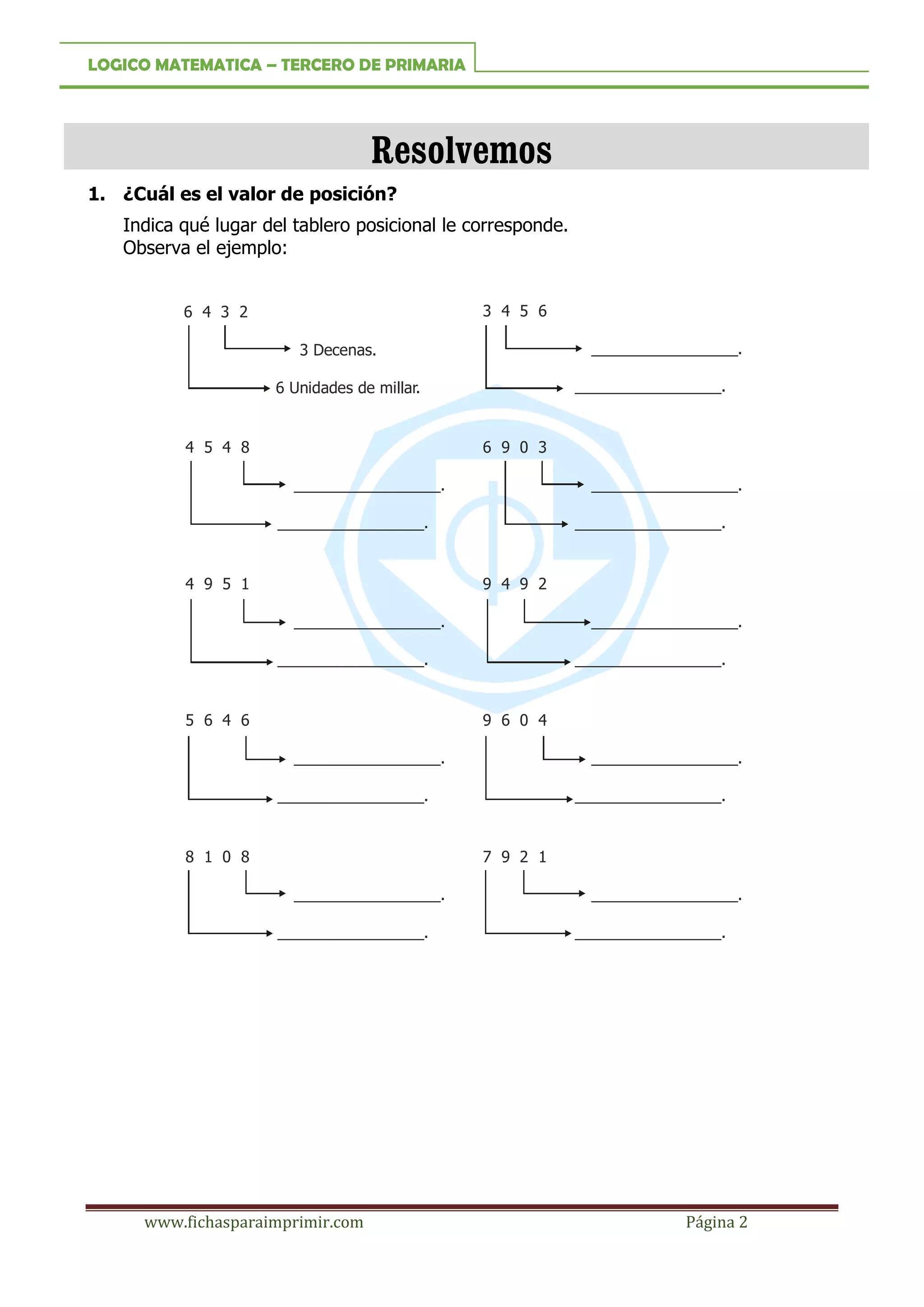 Hojas De Trabajo De Valor Posicional Para Imprimir, Cuarto Grado