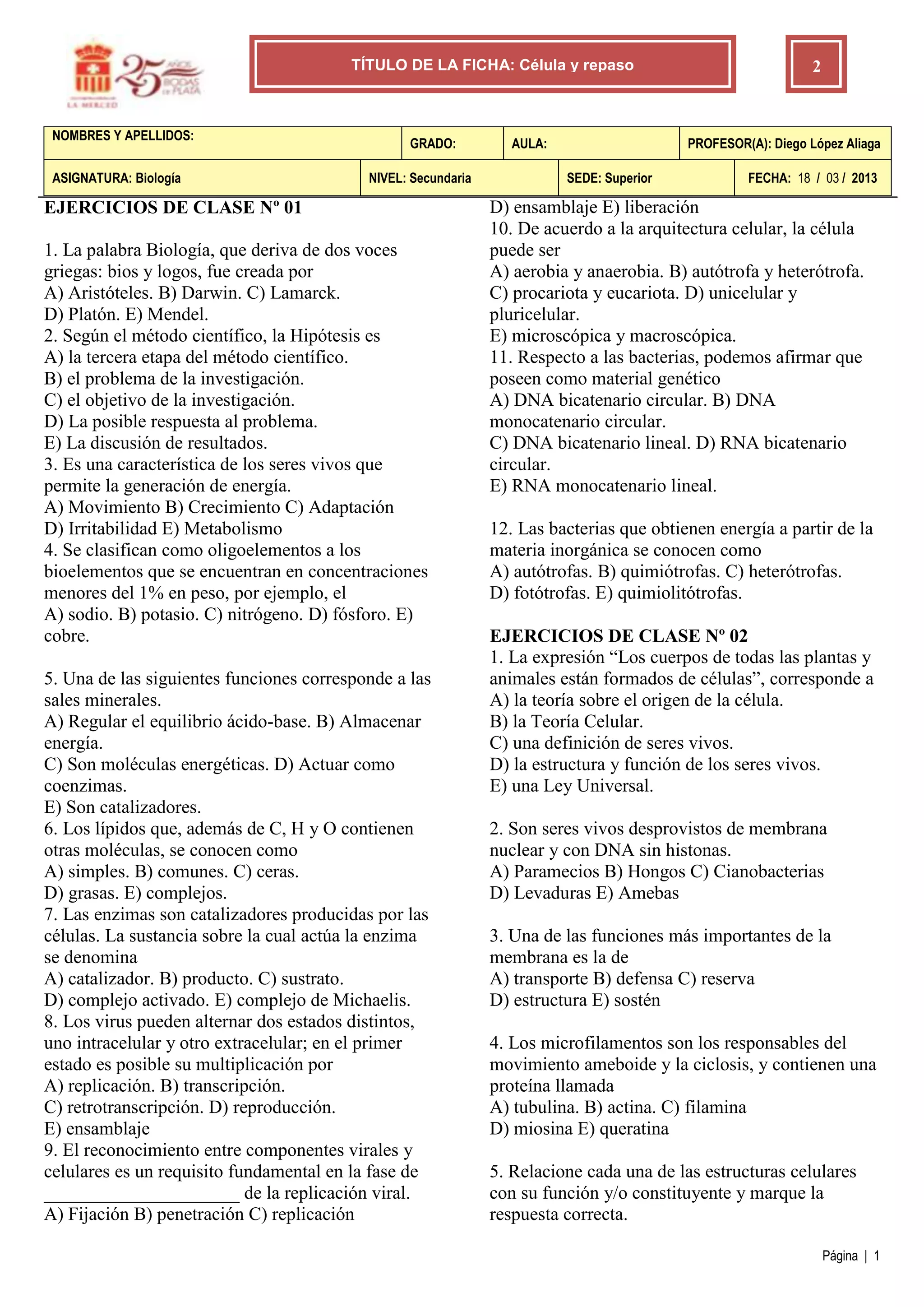 Ficha 2 de biología | DOC