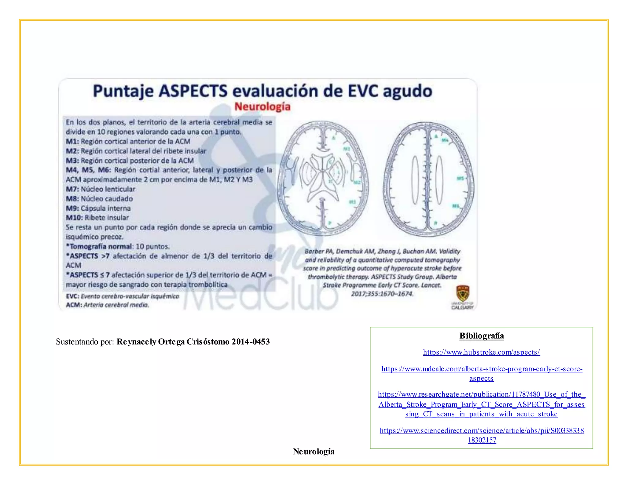 Neurologia escala de ASPECT evaluacion de un paciente neurologico | DOCX