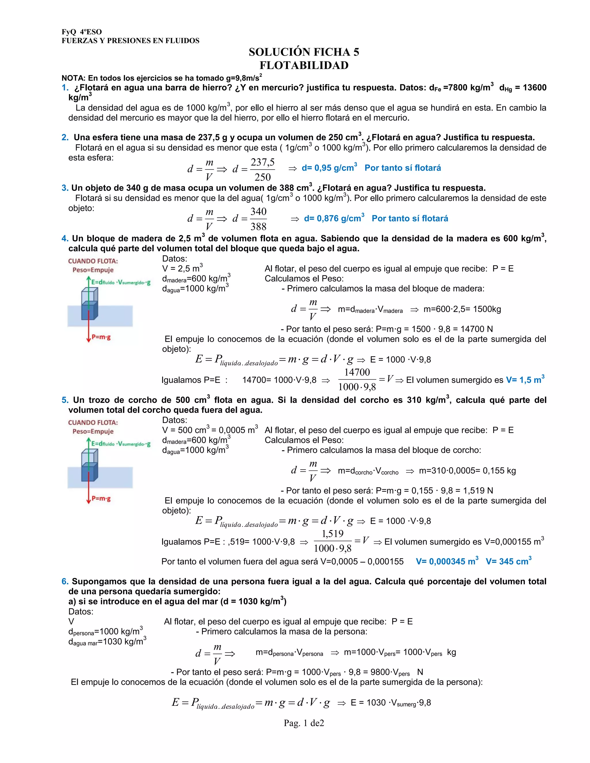 Ficha 5 sol flotabilidad | PDF
