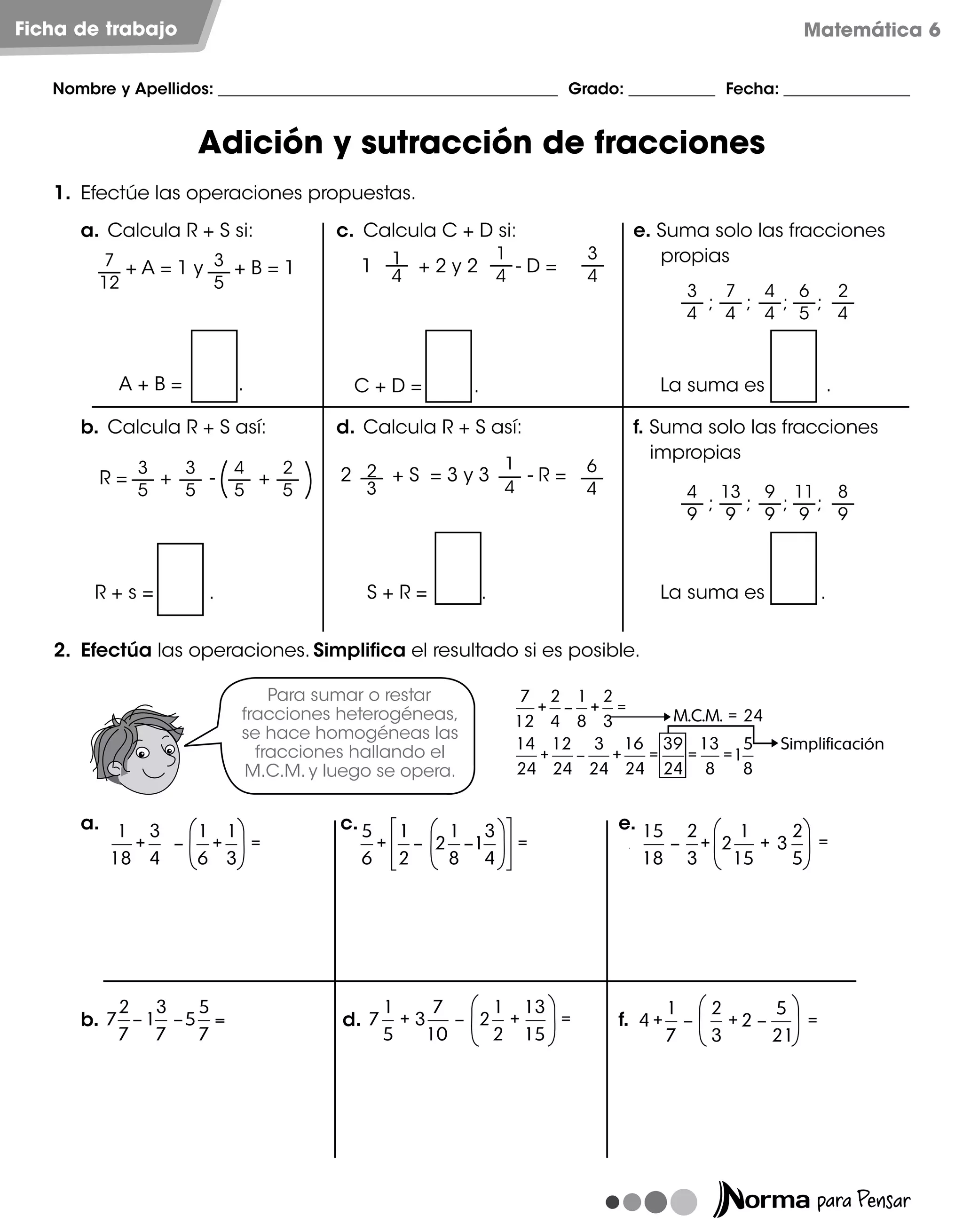 Ejercicios De Sumas De Fracciones Abc Fichas