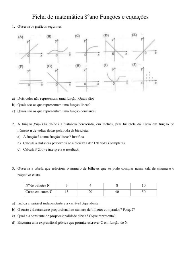 Ficha 8ºano funções e equações