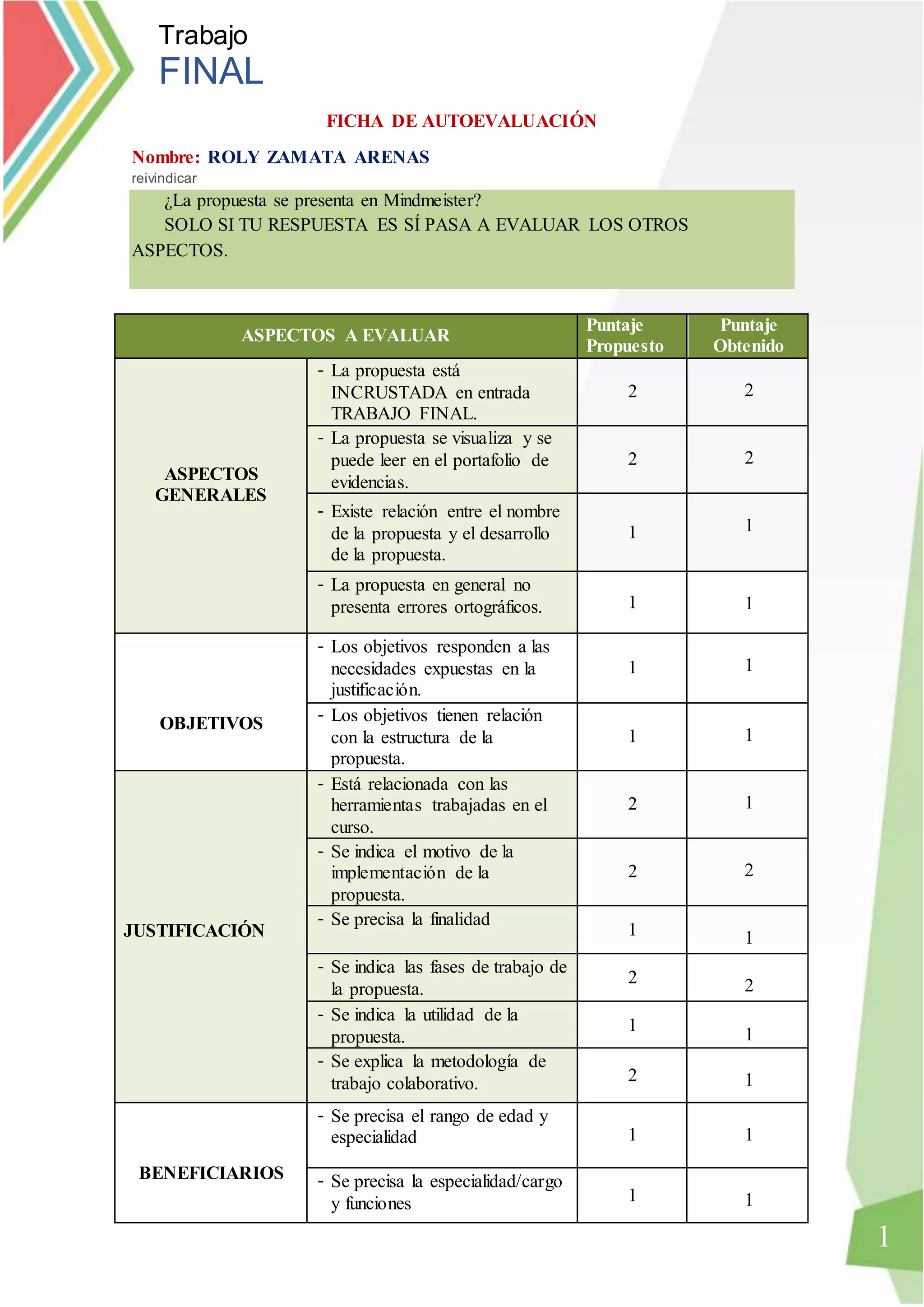 FICHA DE AUTOEVALUACIÓN | PDF