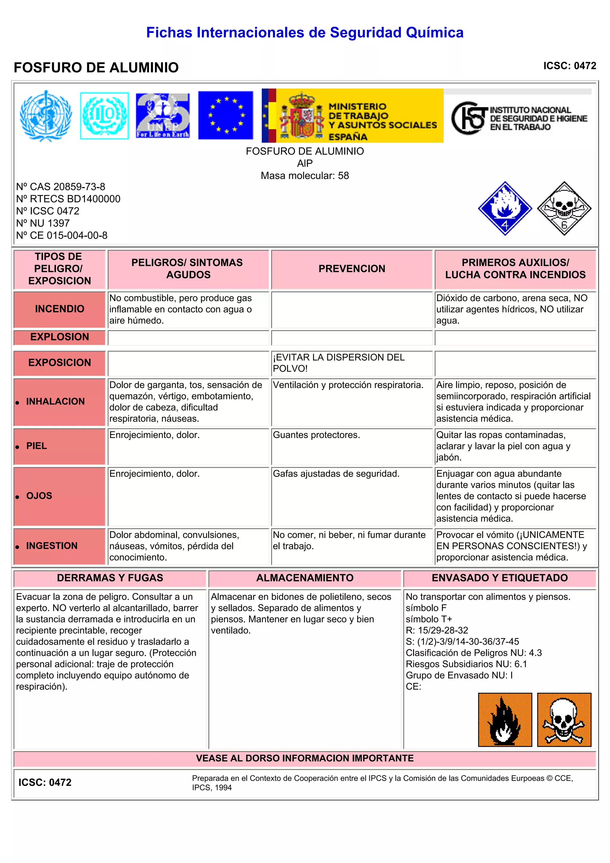 Ficha cas fosfuro aluminio | PDF