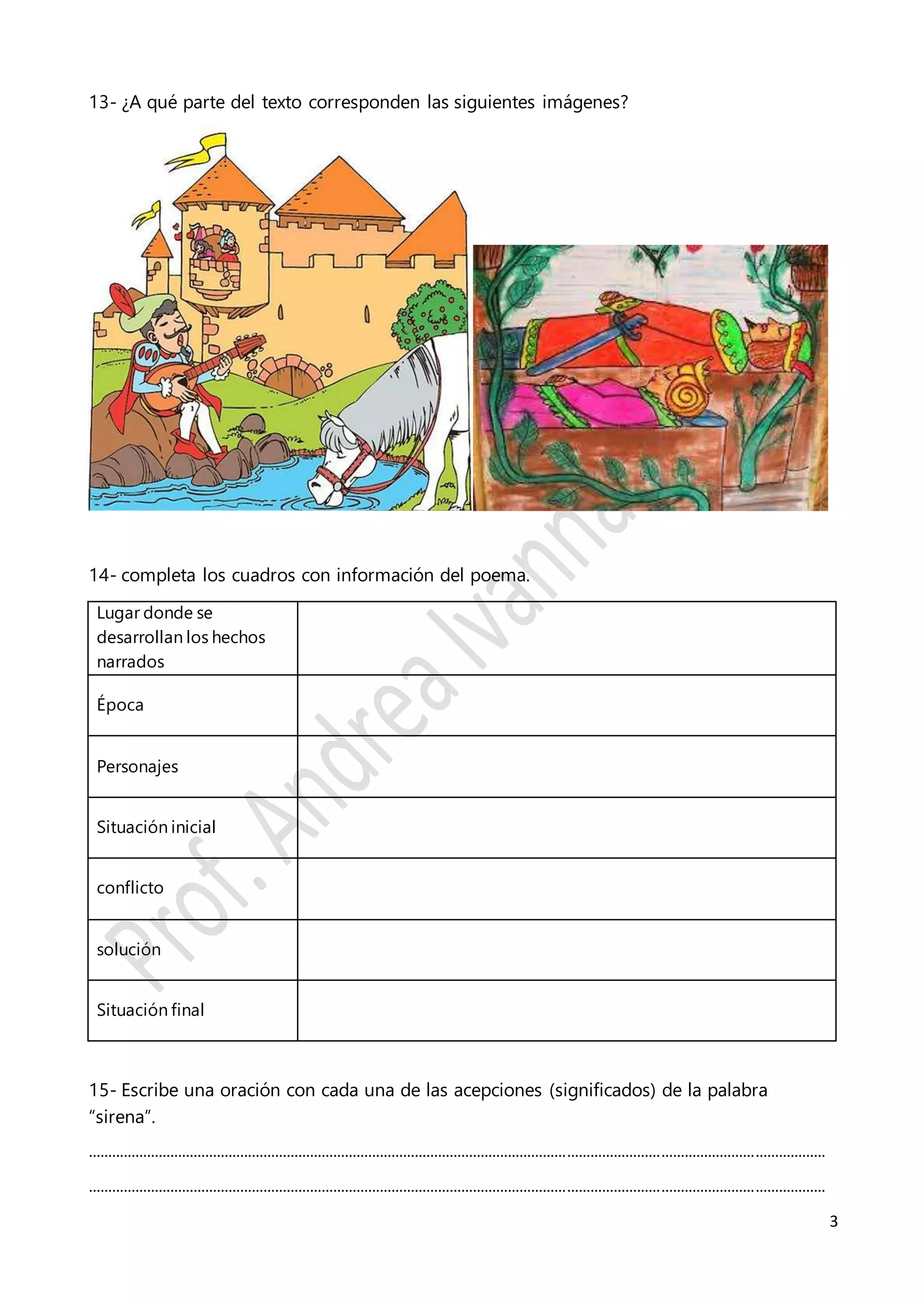 Ficha comprension lectora romance del conde olinos | DOCX