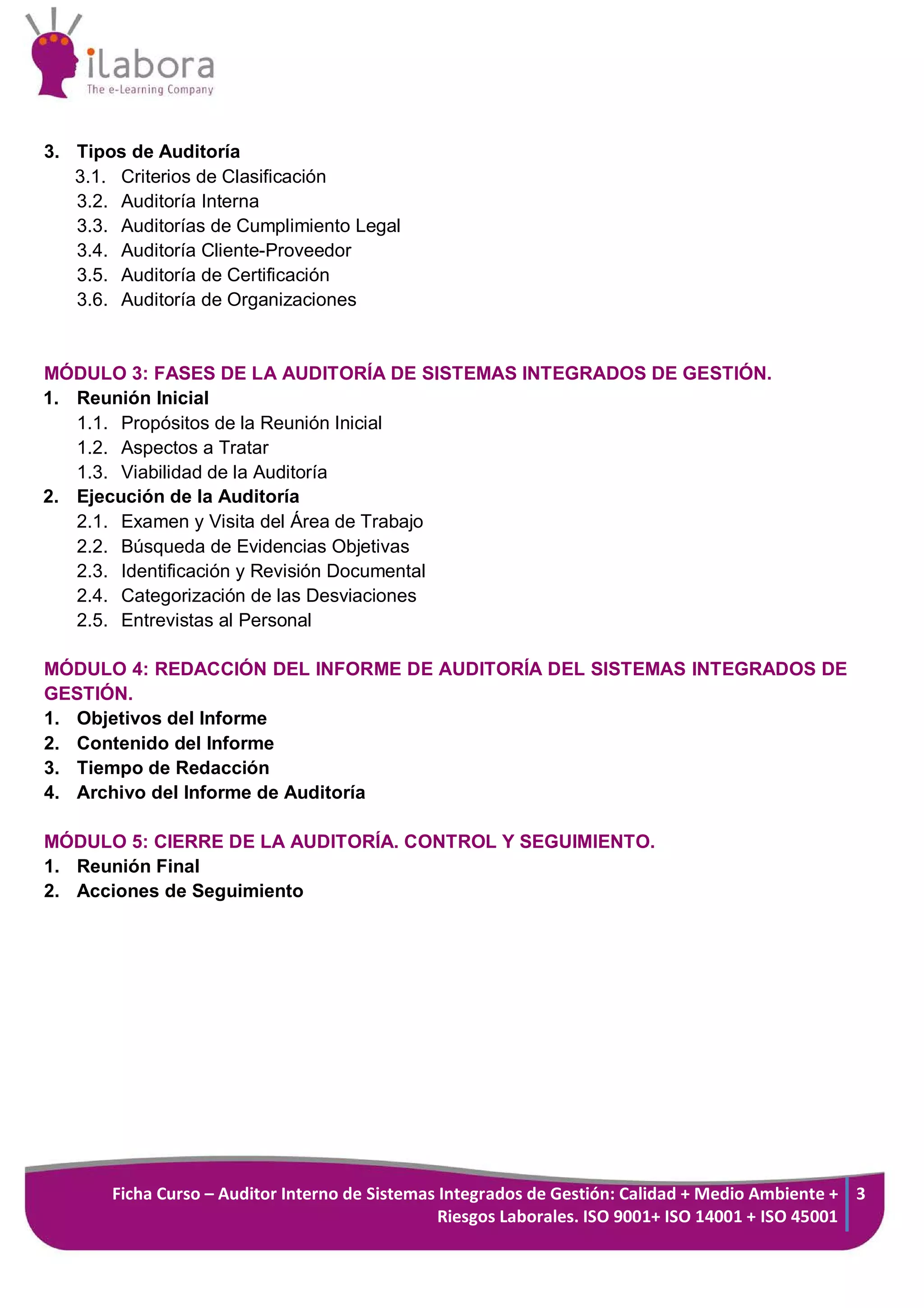 Curso Auditor Interno de Sistemas Integrados de Gestion. ISO 9001 - ISO ...